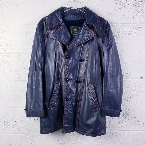 Vintage | Jackets & Coats | Vintage 7s Cooper Blue Leather Coat Double ...